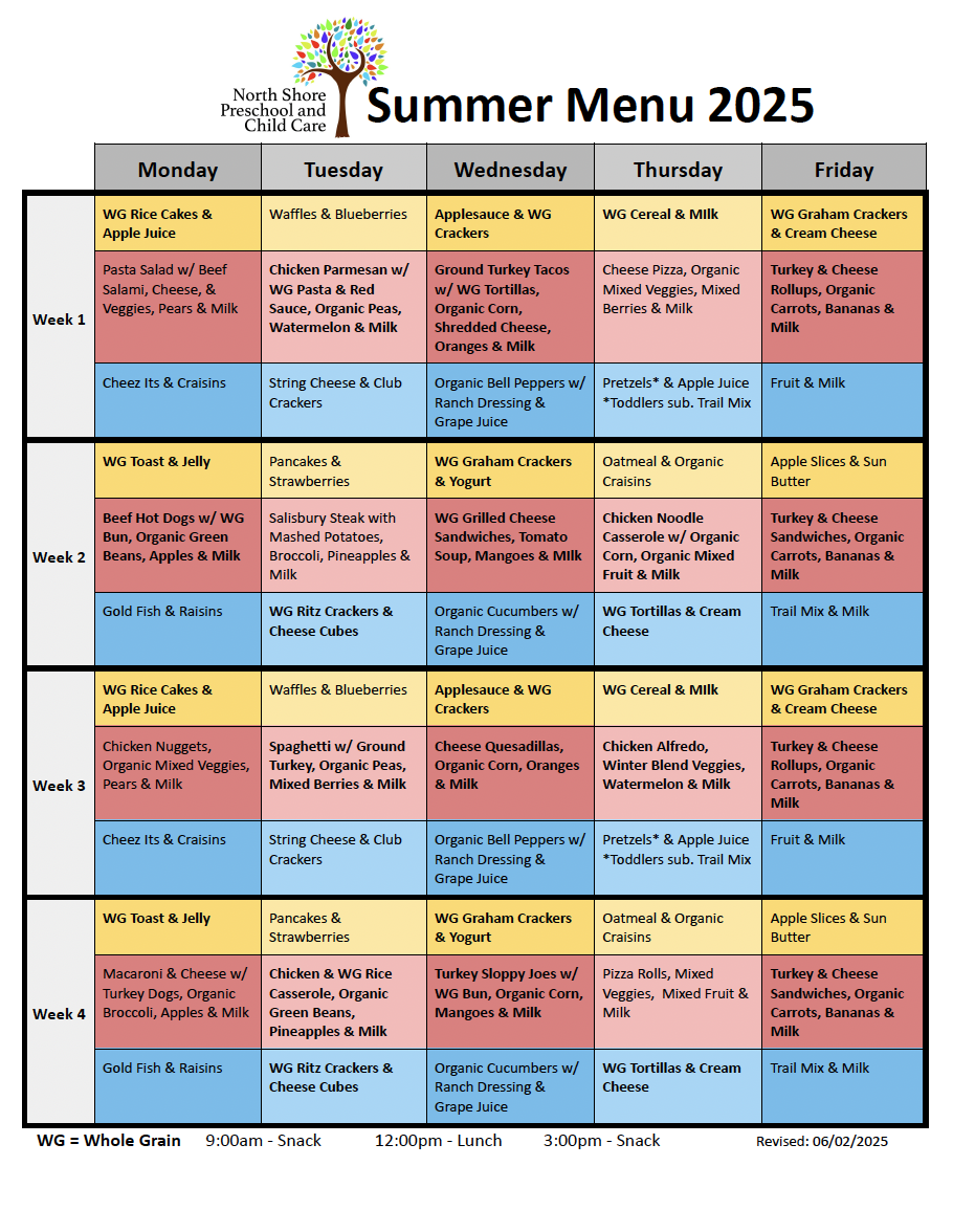 School Menu - North Shore Preschool & Child Care